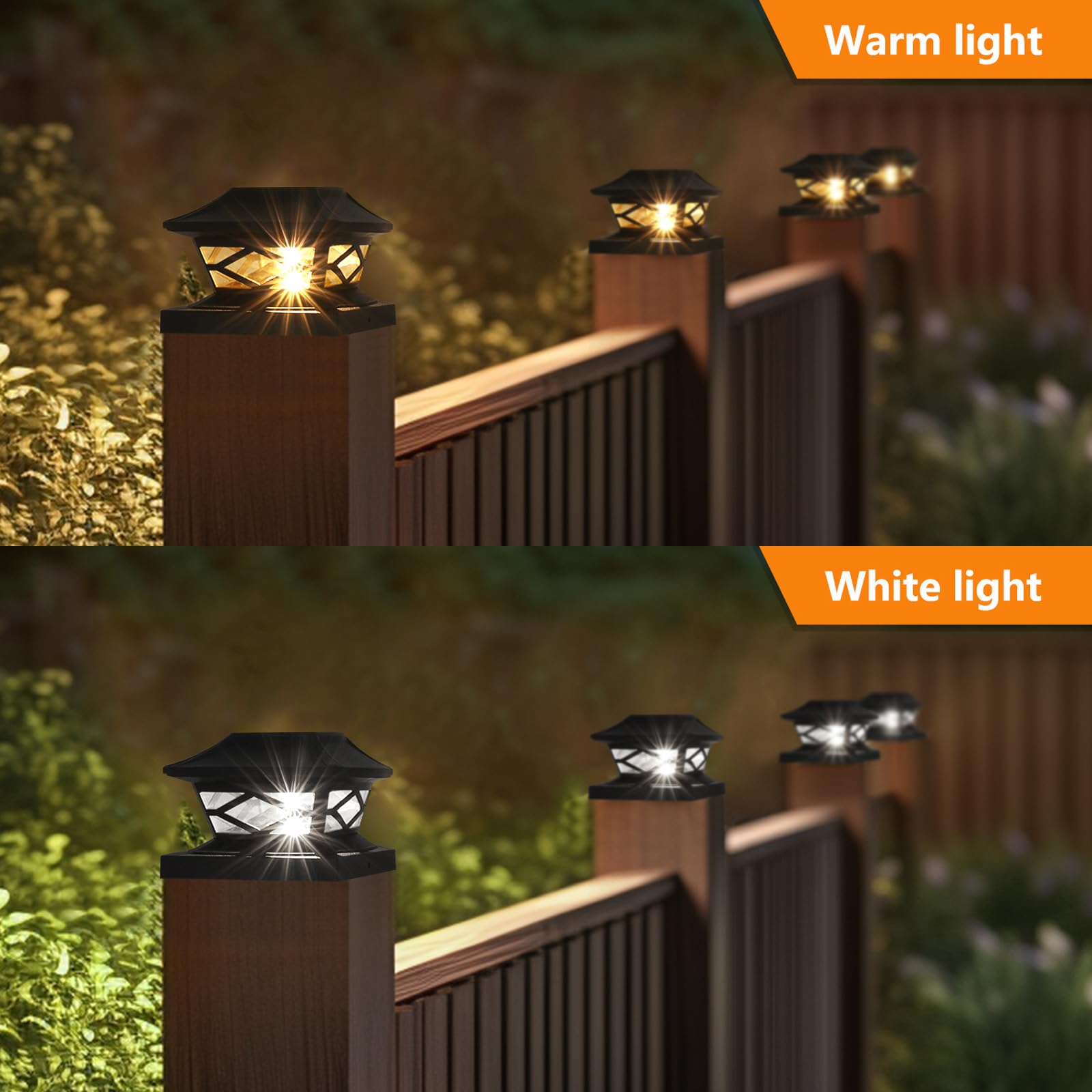 TWINSLUXES Solar Post Cap Lights,25LM Outdoor Fence Post Cap Lights,Waterproof,2 Light Modes,Fit 3.5x3.5/4x4/5x5in Wooden Post or Vinyl,Solar Deck Post Lights for Garden Deck Patio Decoration