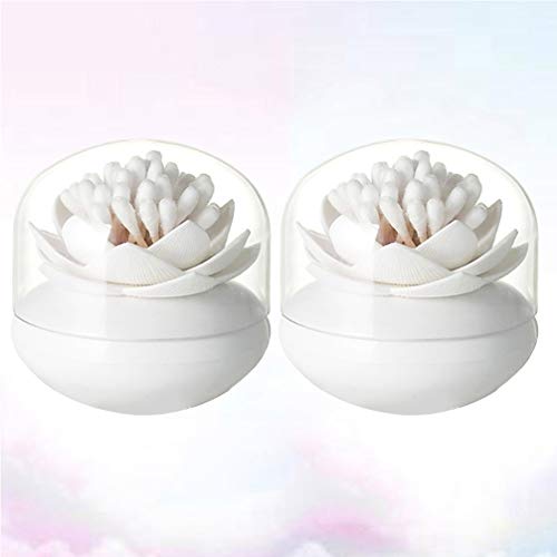 DOITOOL 2 Pcs Qtips Holder Canisters Lotus Flower Shaped Cotton Swab Holder Cotton Bud Toothpick Dispenser with Lid for Home Kitchen