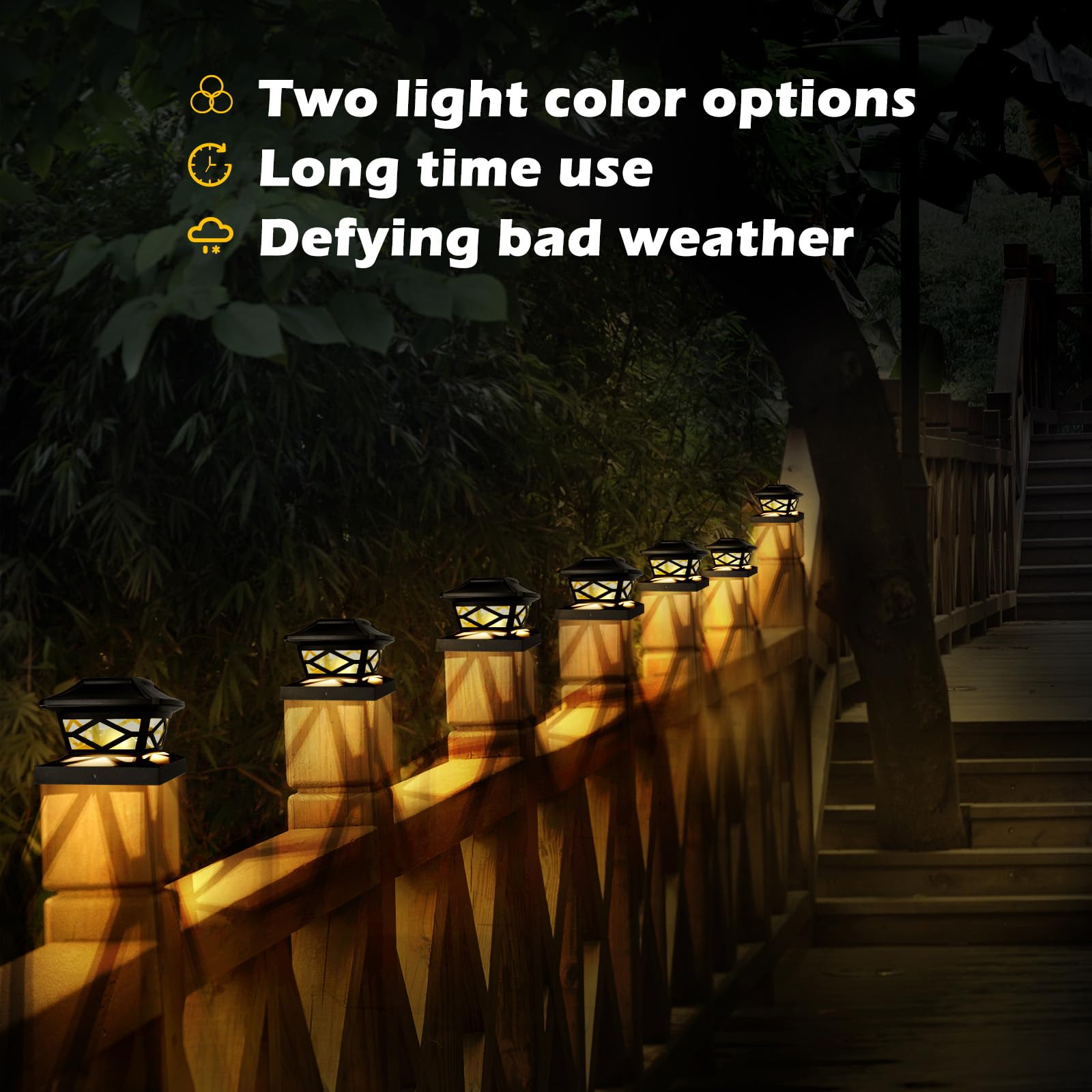 TWINSLUXES Solar Post Cap Lights,25LM Outdoor Fence Post Cap Lights,Waterproof,2 Light Modes,Fit 3.5x3.5/4x4/5x5in Wooden Post or Vinyl,Solar Deck Post Lights for Garden Deck Patio Decoration