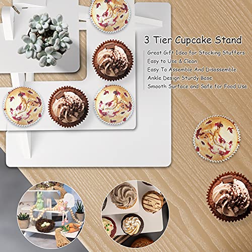 Cupcake Stand for 24 Cupcakes- Rustic Cupcake Stand 3 Tier Collapsible Wooden Cupcake Tier Stand - White Cupcake Holder Stand - Cupcake Tower Display Party Décor - Cupcake Stand Display for Pastry