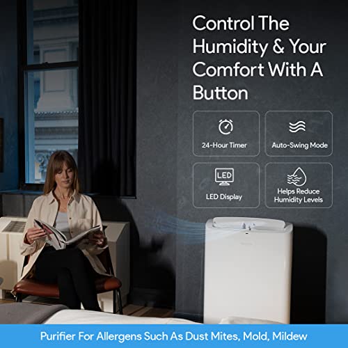 SereneLife SLPAC14 SLPAC Portable Air Conditioner Compact Home AC Cooling Unit with Built-in Dehumidifier & Fan Modes, Quiet Operation, Includes Window Mount Kit, 14,000 BTU, White
