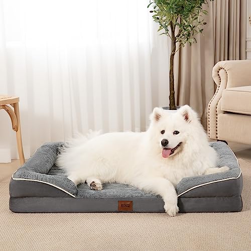 EXQ Home Orthopedic Dog Bed,Large Dog Beds with Washable Covers,Dog Couches for Large Dogs,Durable Dog Bed with Bolster, Dog Bed with Non-Slip Bottom and Egg-Crate Foam (Grey,36x28)