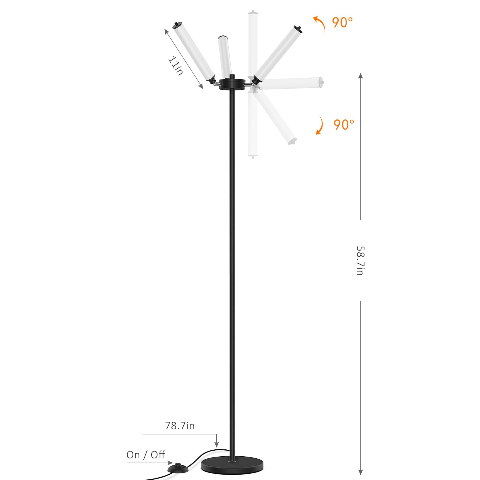 Alldio Torchiere Floor Lamps, Modern Bright Floor Lamp for Living Room, Multi-Head Standing Light with Foot Switch, LED Tall Lamp for Bedroom, Office (Black)