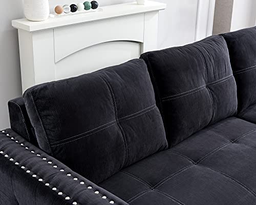 Tmosi Couch with Pull Out Bed, Sleeper Sectional L Shaped Velvet Sofa, 2 Seats Sofa with Reversible Storage Chaise, for Living Room Furniture Set (Black)