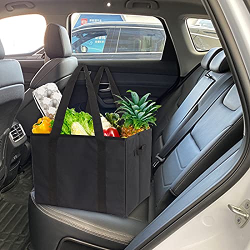3-Pack Reusable Grocery Bags Collapsible Box Bag for Groceries Shopping Foldable Heavy Duty Tote Set with Extra Long Handles & Reinforced Bottom
