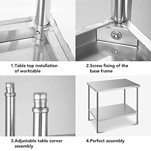 HXCFYP Stainless Steel Table for Prep & Work 24 x 18 Inches, NSF Commercial Heavy Duty Food Prep Worktable with Undershelf for Restaurant, Home and Hotel Christmas Preparation Table