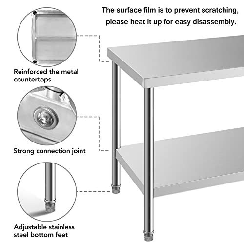 HXCFYP Stainless Steel Table for Prep & Work 24 x 18 Inches, NSF Commercial Heavy Duty Food Prep Worktable with Undershelf for Restaurant, Home and Hotel Christmas Preparation Table