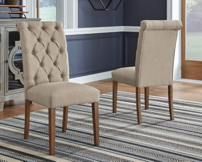 Signature Design by Ashely Harvina French Country Tufted Upholstered Dining Chair, 2 Count, Beige