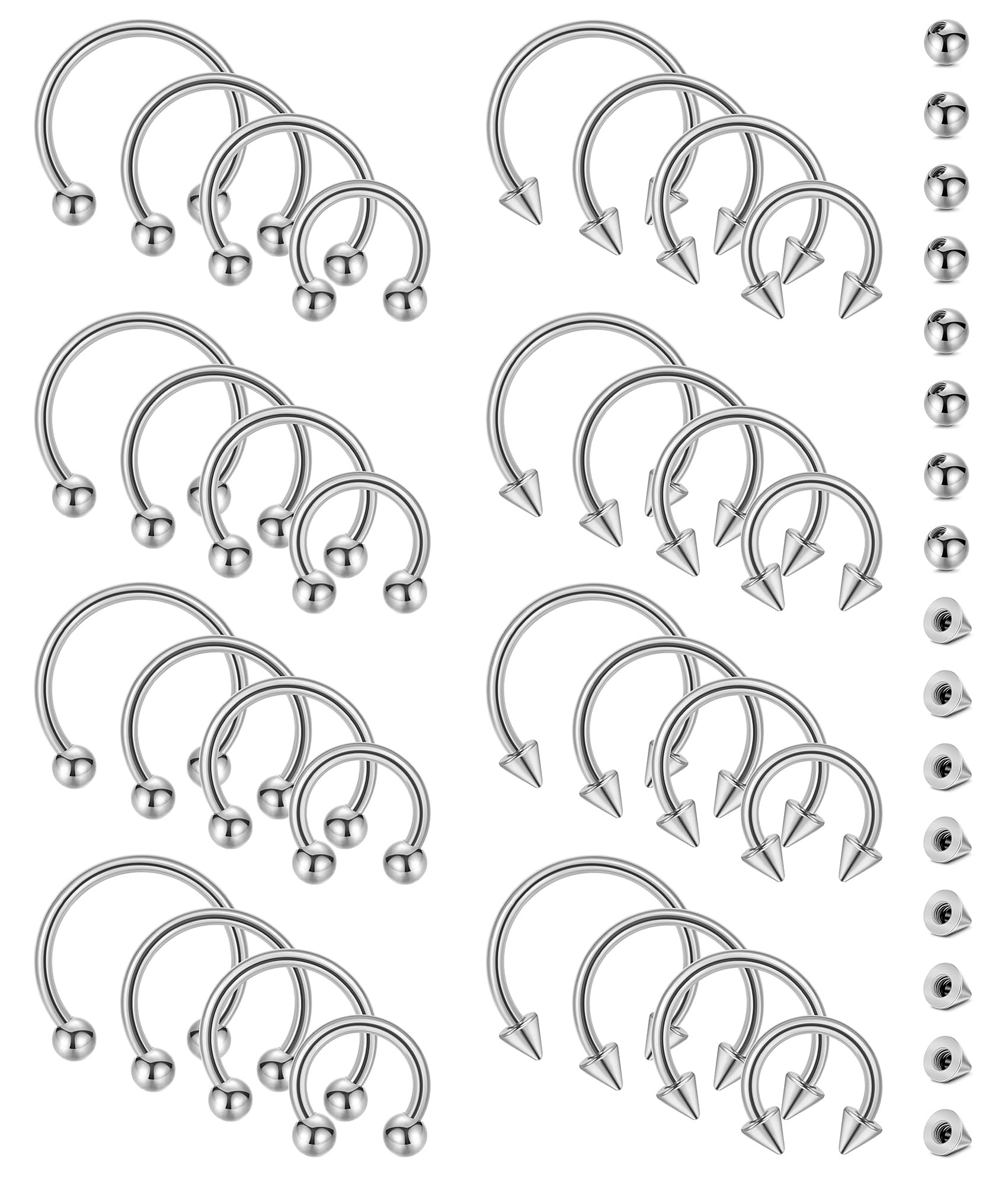 NICEIGHT 32Pcs 14G 16G 18G Surgical Steel Septum Nose Rings for Women Men Horseshoe Earrings Cartilage Helix Tragus Eyebrow Lip Daith Hoop Smily Piercing Jewelry 18G S