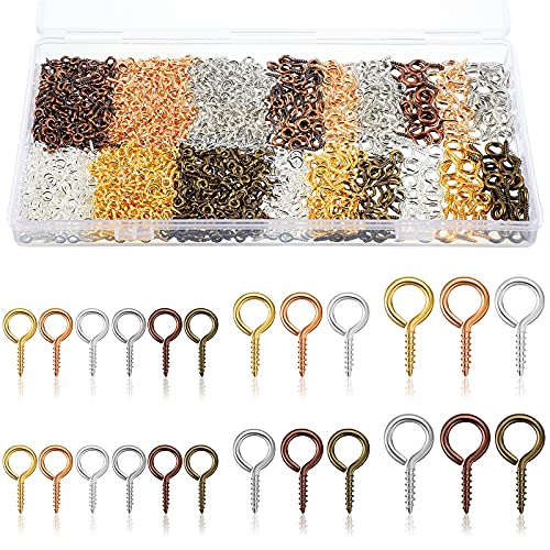 1200 Pieces 3 Sizes Screw Eye Pins Screw Eye Hooks Mini Metal Eye Screw for Jewelry Making DIY, 6 Colors (Multicolor,0.16 x 0.32 Inch, 0.2 x 0.39 Inch, 0.24 x 0.5 Inch)