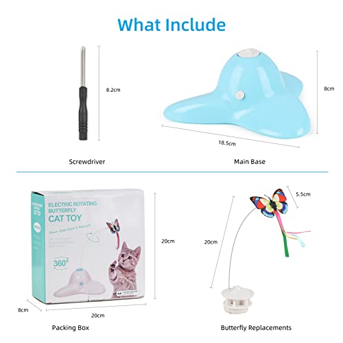 SOKER Cat Toys, Interactive Cat Toy Automatic Electric Butterfly 360° Rotating Kitten Toy for Indoor Cats, with 1 Butterfly Replacements(Blue)