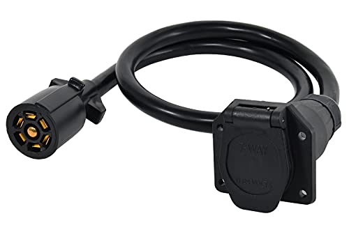 Oyviny 7 Way Trailer Extension Cord 3 Feet, 7 Pin RV Trailer Wiring Extension with Double Prongs Connector for RV Trailer, Caravan, Camper and Van