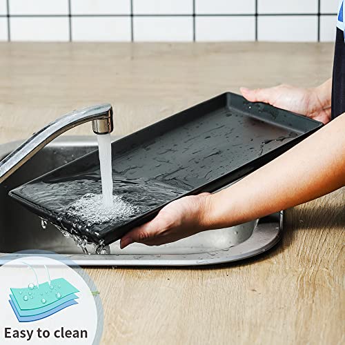 KOOV Ceramic Serving Tray, 14 Inches Large Serving Platter, Rectangular Serving Tray, Porcelain Serving Plates, Ceramic Serving Dishes for Dinner, Party, Sushi, Dessert, Food, Set of 4 (Matte Black)