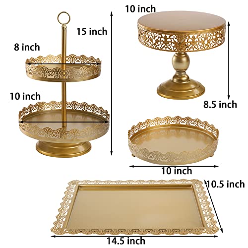 TOPZEA Set of 4 Cake Stands, Metal Cupcake Holder Tiered Dessert Serving Tower Decor Serving Platter Candy Fruit Display Plates for Baby Shower, Wedding, Birthday, Celebration, Christmas, Party, Gold