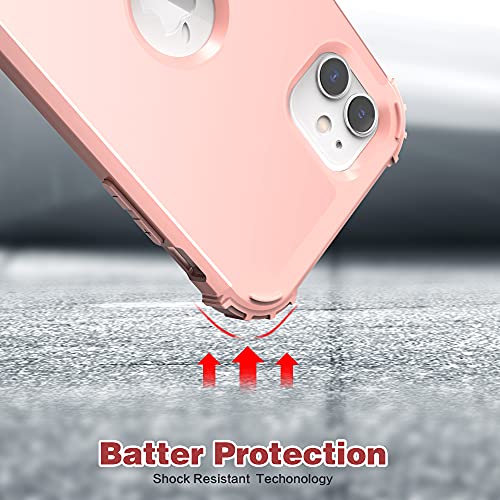 iPhone 11 Case with Tempered Glass Screen Protector,IDweel Hybrid 3 in 1 Shockproof Slim Heavy Duty Protection Hard PC Cover Soft Silicone Rugged Bumper Full Body Case, Rose Gold