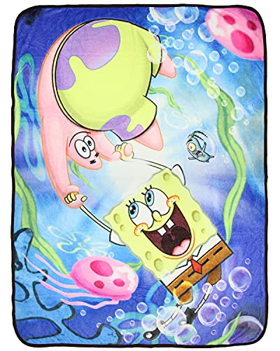 The Northwest Company Nickelodeon Spongebob Squarepants Spinning Bob Micro Raschel Fleece Throw Blanket 46" x 60" (116cm x 152cm)