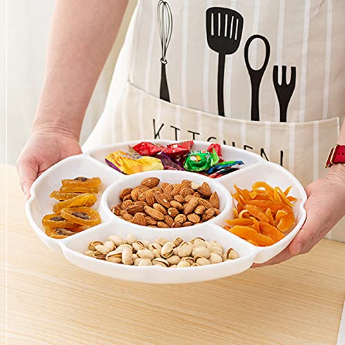 Set of 2Pcs 10 inch Melamine Serving Tray with 5 Compartments, Divided Serving Platter for Appetizer, Snack, Veggie, Fruits (White)