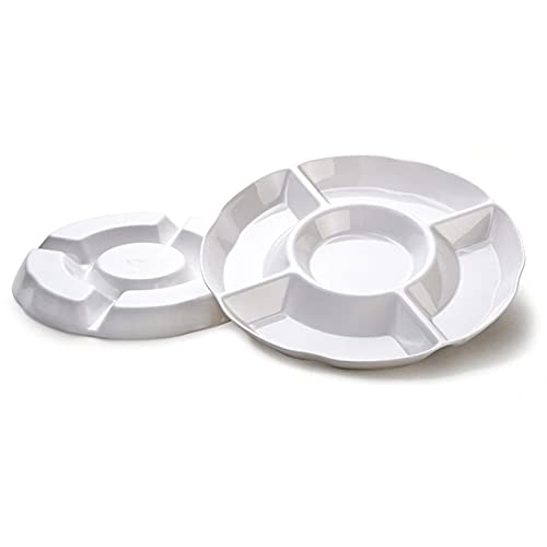 Set of 2Pcs 10 inch Melamine Serving Tray with 5 Compartments, Divided Serving Platter for Appetizer, Snack, Veggie, Fruits (White)
