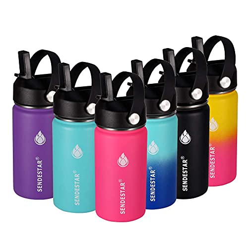 SENDESTAR Stainless Steel Water Bottle-12oz, 24oz, 40oz or 64oz with New Straw Lid or Spout Lid Keeps Liquids Hot or Cold with Double Wall Vacuum Insulated Bottle with Flexible Dust-proof Straw Lid