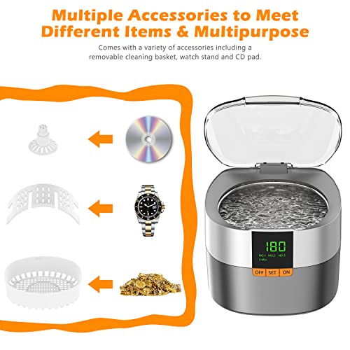 KECOOLKE Ultrasonic Jewelry Cleaner, 750ml Sonic Cleaner with Digital Timer for Eyeglasses, Rings, Coins，Silver，Denture Ultrasonic Cleaner Solution for Gifts