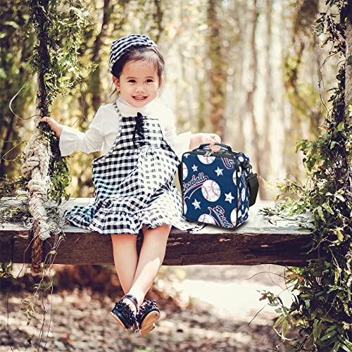 Baseball Lunch Box for Kids Boys, Insulated Lunch Bag Reusable Thermal Lunchbox Cooler Tote Handbag with Removable Adjustable Shoulder Strap for Adults Men Picnic Work School