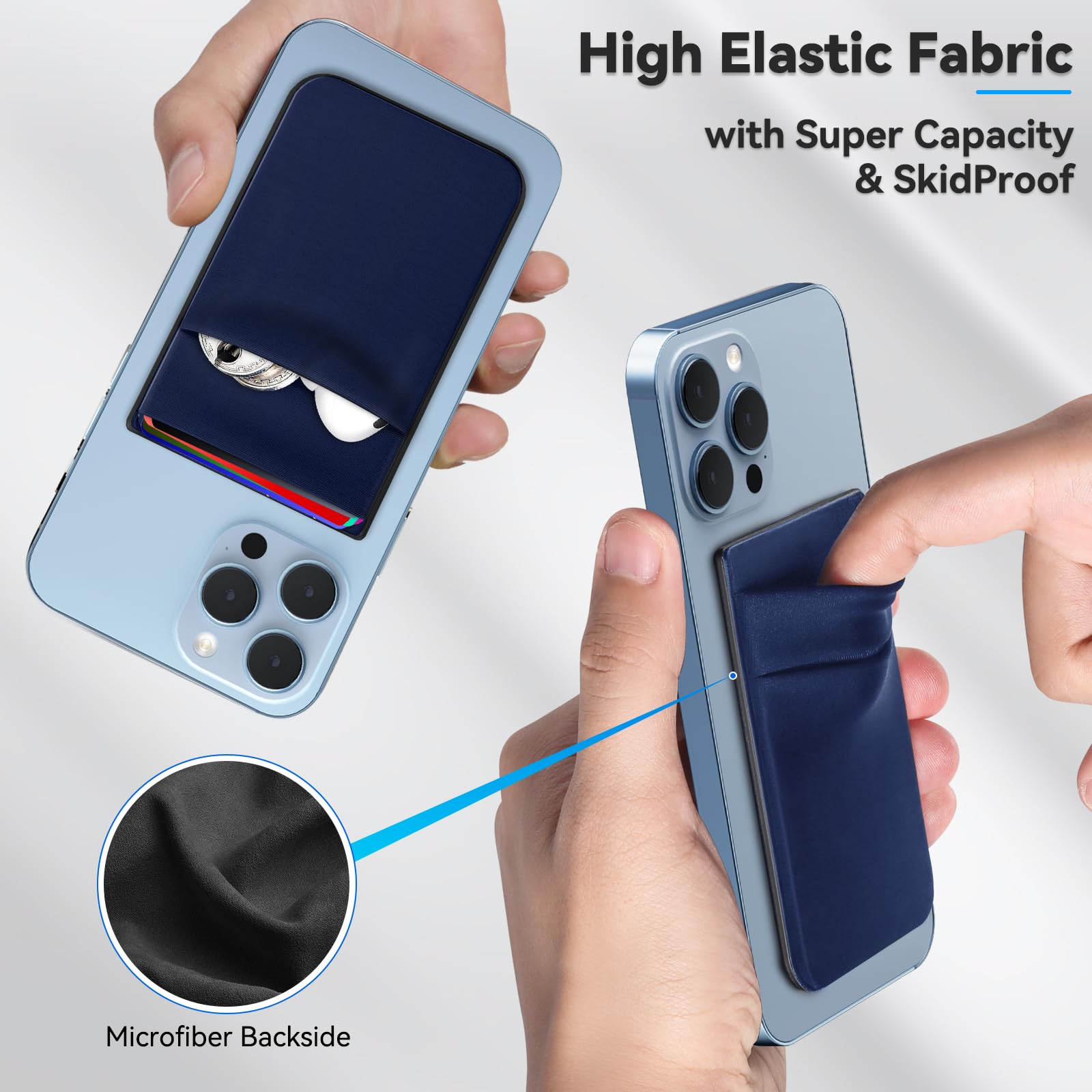 CloudValley Magnetic Card Wallet, Card Holder Case Stick on Phone for iPhone MagSafe Series &All Android Phones with Magnetic,Blue