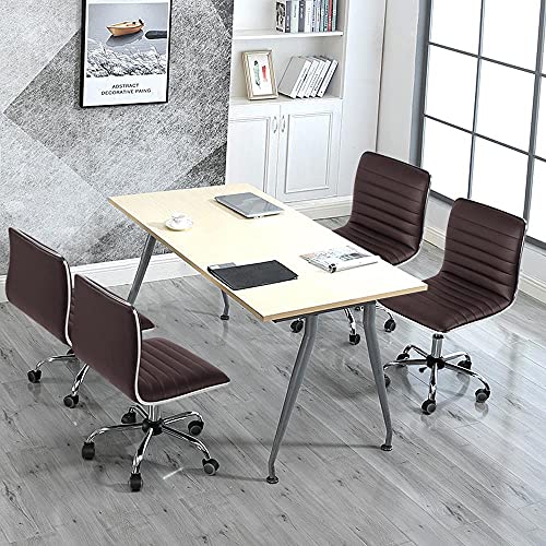 Topeakmart Armless Office Chair Task Chair Leather Ribbered Modern Desk Chair Adjustable Low-Back Swivel Chair w/Rolling Wheels Accent Comfy Working Chair Makeup Chair, Brown