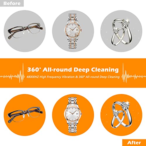 KECOOLKE Ultrasonic Jewelry Cleaner, 750ml Sonic Cleaner with Digital Timer for Eyeglasses, Rings, Coins，Silver，Denture Ultrasonic Cleaner Solution for Gifts