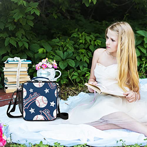 Baseball Lunch Box for Kids Boys, Insulated Lunch Bag Reusable Thermal Lunchbox Cooler Tote Handbag with Removable Adjustable Shoulder Strap for Adults Men Picnic Work School