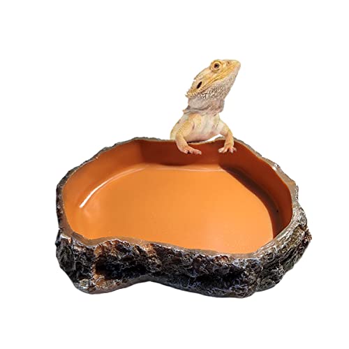 RunXF Simulation Rock Reptile Feeding Bowls Resin Feeder Lizard Toad Tortoise Hedgehog Habitat Accessories Terrarium Tank Ornament Water Food Dish,5.5 x 3.7 x 1.2inches (Medium)