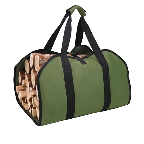 Hongmai Wood Carrier for Firewood with Handles, Canvas Firewood Log Carrier Tote, Firewood Holder Fireplace Accessories, Firewood Carrier Bag for Indoor, Outdoor, All Weather Camping (Green)