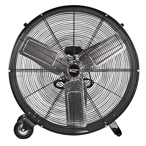 Comfort Zone CMC30 30β High-Velocity 2-Speed Direct-Drive Industrial Drum Fan, All-Metal Construction, Rubber Wheels, Easy to Grab Handle, & Balanced Aluminum Blades, Black