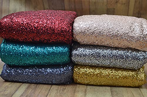Sequins and Metallic in Mesh Fabric by Yard,Embroidery Lace Heavy Beads,Sequin Embroidery Lace Fabric, Metallic Fabric,Smoke Gray Sequin (Gold, 10 Yards)