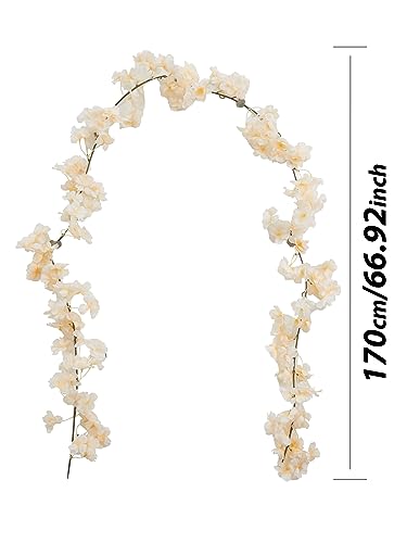 PARTY JOY 8pcs 23.6ft Artificial Cherry Blossom Flower Garland Hanging Vines for Home Decor Room Wedding Party Kawaii Decor Champagne