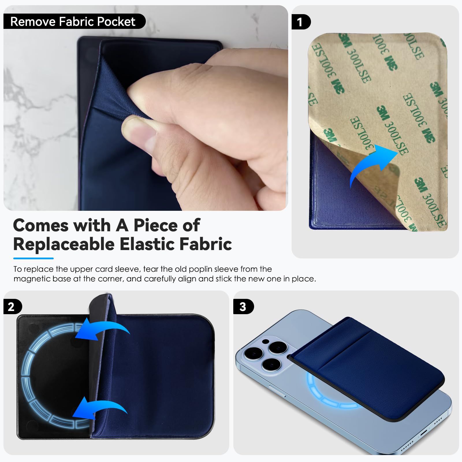 CloudValley Magnetic Card Wallet, Card Holder Case Stick on Phone for iPhone MagSafe Series &All Android Phones with Magnetic,Blue