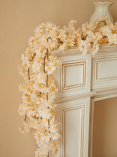 PARTY JOY 8pcs 23.6ft Artificial Cherry Blossom Flower Garland Hanging Vines for Home Decor Room Wedding Party Kawaii Decor Champagne
