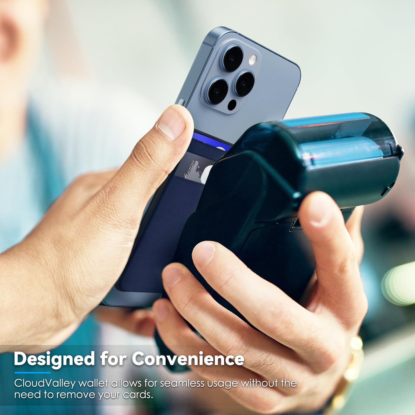 CloudValley Magnetic Card Wallet, Card Holder Case Stick on Phone for iPhone MagSafe Series &All Android Phones with Magnetic,Blue