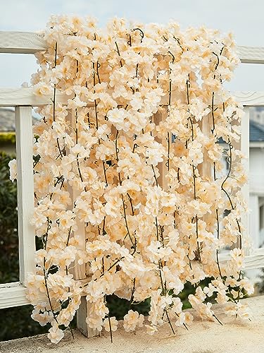 PARTY JOY 8pcs 23.6ft Artificial Cherry Blossom Flower Garland Hanging Vines for Home Decor Room Wedding Party Kawaii Decor Champagne