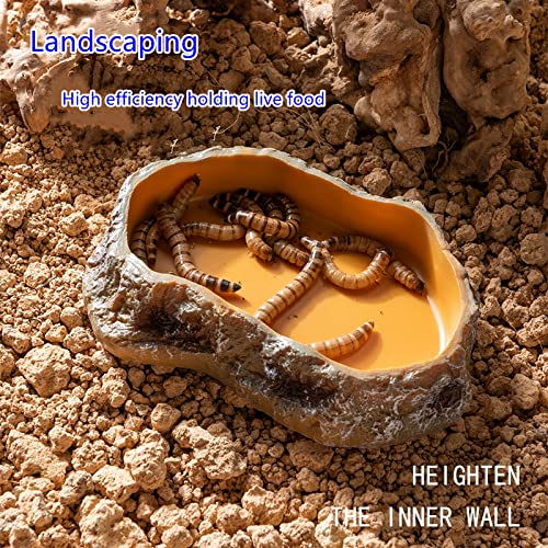 RunXF Simulation Rock Reptile Feeding Bowls Resin Feeder Lizard Toad Tortoise Hedgehog Habitat Accessories Terrarium Tank Ornament Water Food Dish,5.5 x 3.7 x 1.2inches (Medium)