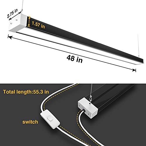 FAITHSAIL 4FT LED Linear Light 5000K 6000LM Suspension Office Lighting Fixture with Plug, 60W Commercial Light Fixture Shop Light for Office Gym Garage 4 Pack