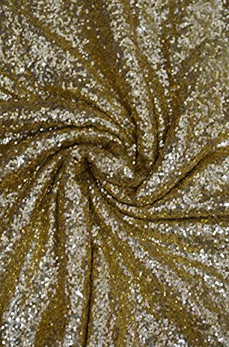 Sequins and Metallic in Mesh Fabric by Yard,Embroidery Lace Heavy Beads,Sequin Embroidery Lace Fabric, Metallic Fabric,Smoke Gray Sequin (Gold, 10 Yards)