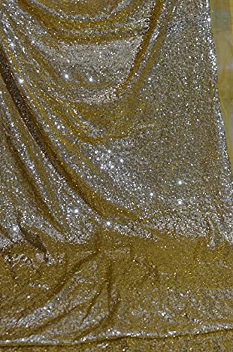 Sequins and Metallic in Mesh Fabric by Yard,Embroidery Lace Heavy Beads,Sequin Embroidery Lace Fabric, Metallic Fabric,Smoke Gray Sequin (Gold, 10 Yards)