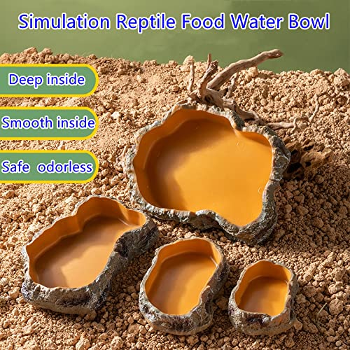 RunXF Simulation Rock Reptile Feeding Bowls Resin Feeder Lizard Toad Tortoise Hedgehog Habitat Accessories Terrarium Tank Ornament Water Food Dish,5.5 x 3.7 x 1.2inches (Medium)