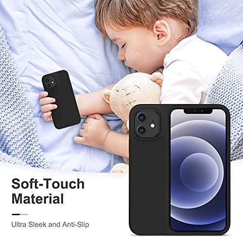 CellEver Silicone Case for iPhone 12, 12 Pro Slim Fit [2 Tempered 9H Glass Screen Protectors Included] Shockproof Phone Cover with [Soft Microfiber Lining] - Black