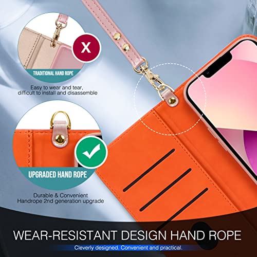 FYY Compatible with iPhone 13 Case, [Kickstand Feature] Luxury PU Leather Wallet Case Flip Folio Cover with [Card Slots] and [Note Pockets] Case for iPhone 13 5G 6.1" Rose Gold