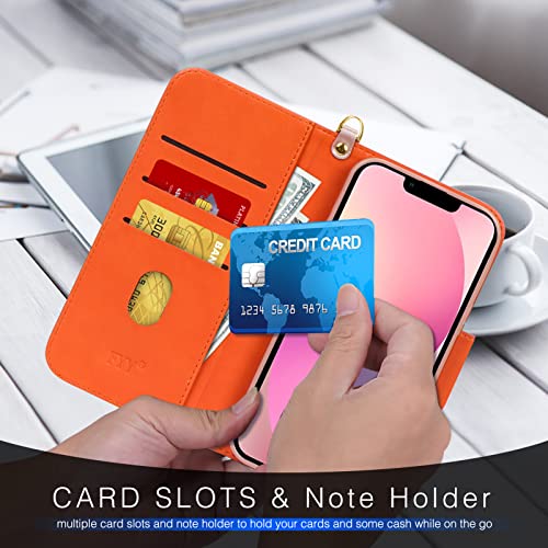 FYY Compatible with iPhone 13 Case, [Kickstand Feature] Luxury PU Leather Wallet Case Flip Folio Cover with [Card Slots] and [Note Pockets] Case for iPhone 13 5G 6.1" Rose Gold