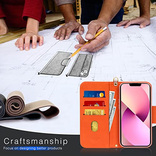 FYY Compatible with iPhone 13 Case, [Kickstand Feature] Luxury PU Leather Wallet Case Flip Folio Cover with [Card Slots] and [Note Pockets] Case for iPhone 13 5G 6.1" Rose Gold