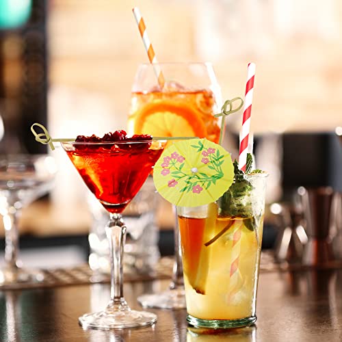 Cocktail Drink Accessories 300pcs β 100 Drink Umbrellas, 100 Bamboo Knotted Picks, 100 Paper Straws by DEMIGO, Great for Drinks & Appetizers, Hawaiian and Pool Parties
