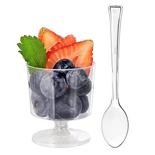 Exquisite Mini Dessert Cups With Spoons 200 Pcs I Serves 100 I Disposable Mini Plastic Mousse Cups With Spoons For Mini Dessert I 2 Oz Small Dessert Cups with Spoons I Clear Dessert Cups With Spoons