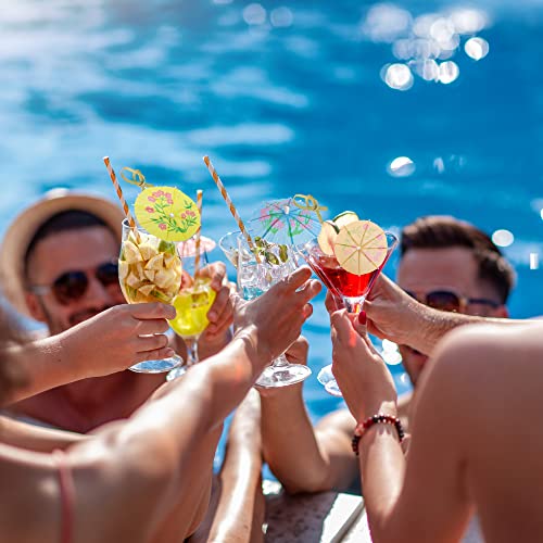 Cocktail Drink Accessories 300pcs β 100 Drink Umbrellas, 100 Bamboo Knotted Picks, 100 Paper Straws by DEMIGO, Great for Drinks & Appetizers, Hawaiian and Pool Parties